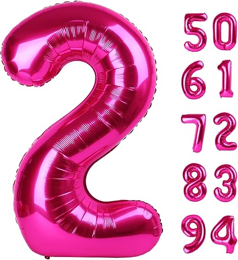Amazon.com: Hot Pink 2 Balloon, Number Balloons 40 Inch, 2nd Balloon ...