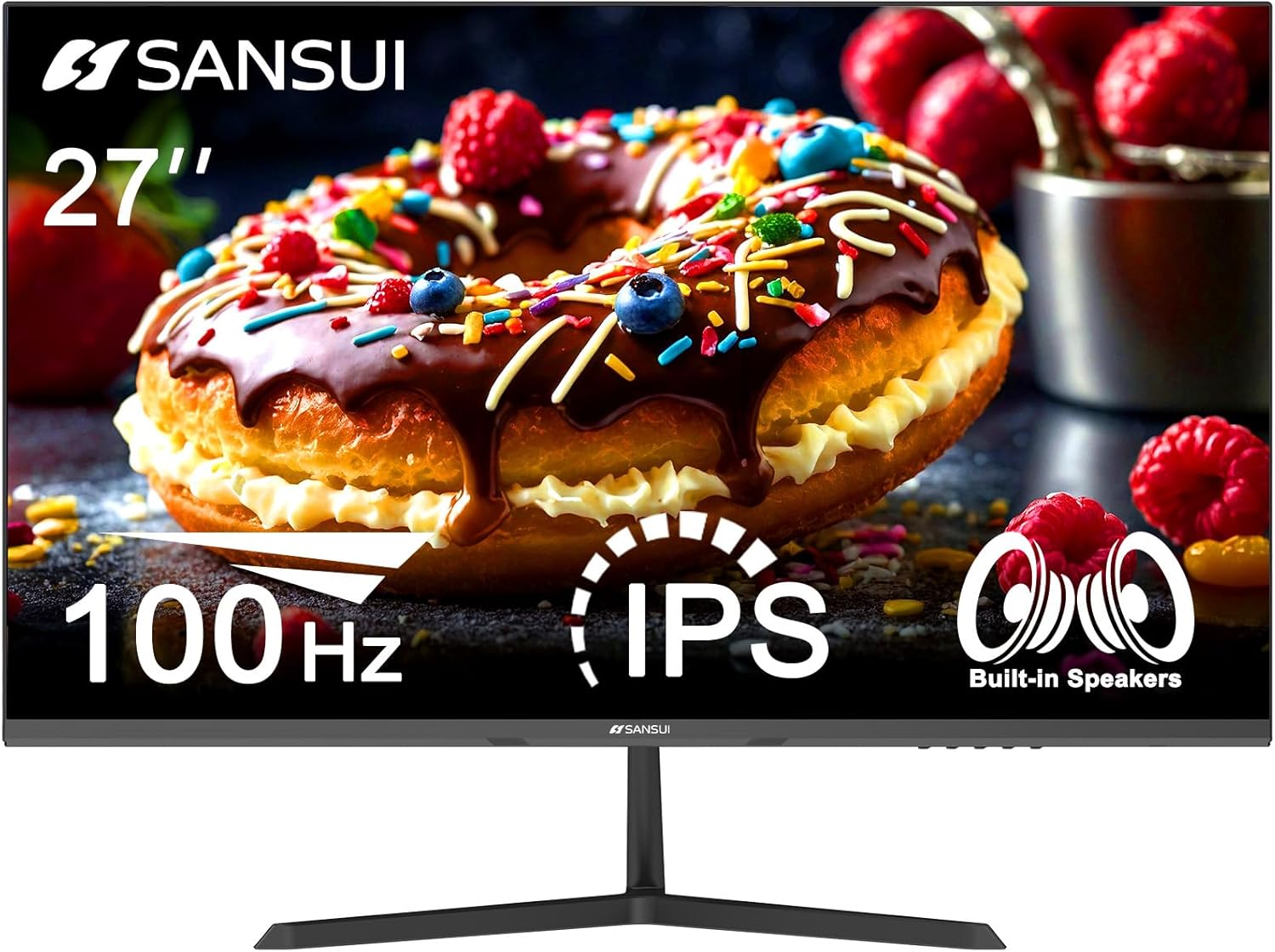 Amazon.com: SANSUI Monitor 27 Inch IPS 100Hz Computer Monitor, Built-in ...