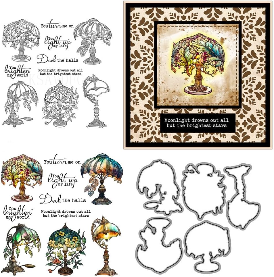 Amazon.com: Various Retro Table Lamps Clear Stamps and Die Cuts Sets ...