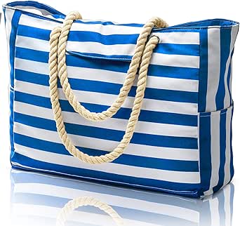 oscaurt Beach Bags for Women, Waterproof Beach Tote Bag with Wet Pockets Summer Family Zipper ...