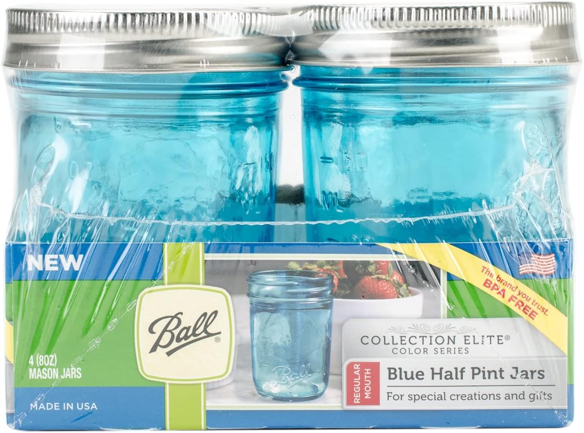 Amazon.com: Ball 1440069022 1/2 Pint Blue Regular Mouth Mason Jars ...