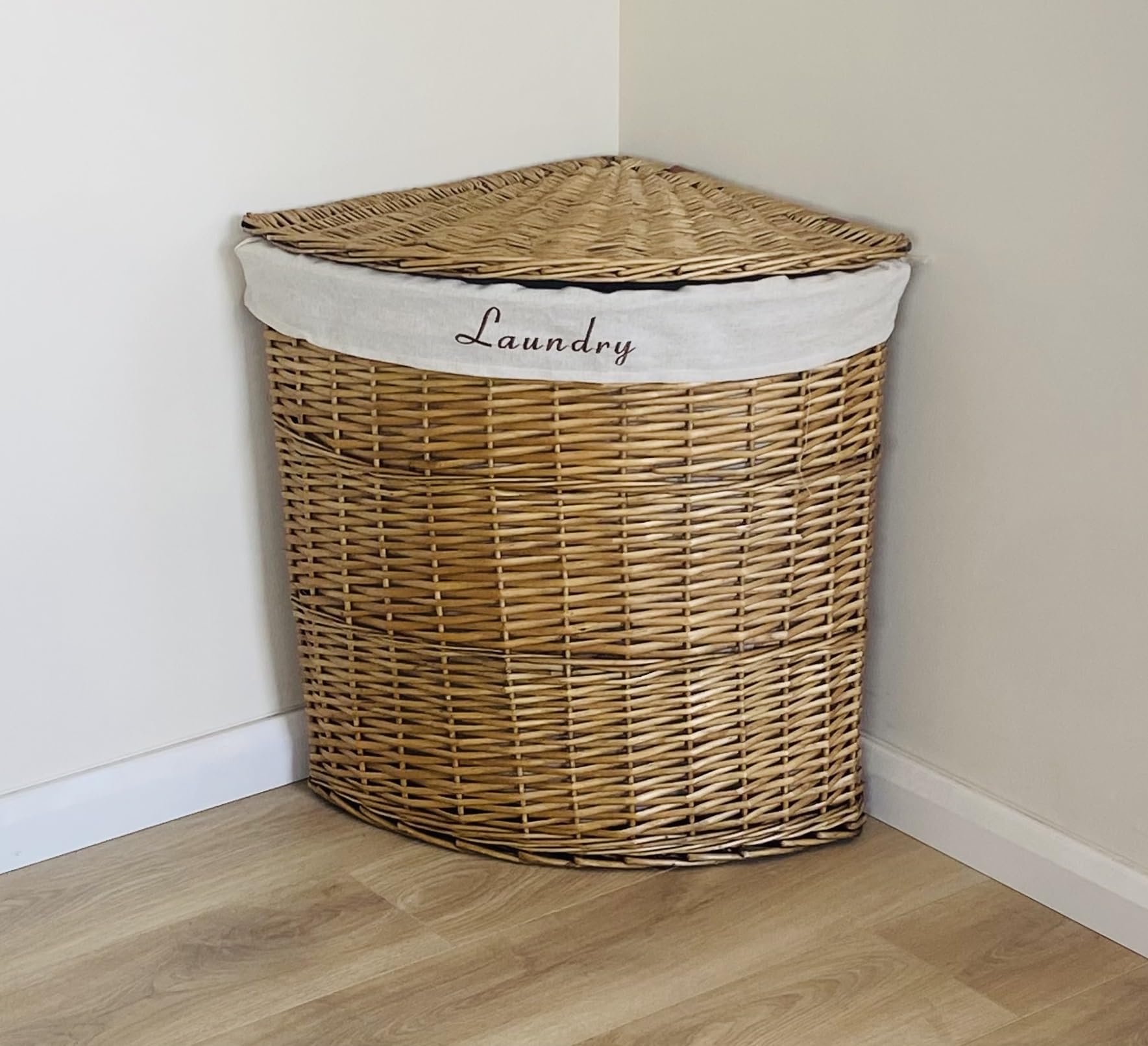 Corner Wicker Laundry Basket with Cotton Lining (Brown, Large) : Amazon ...