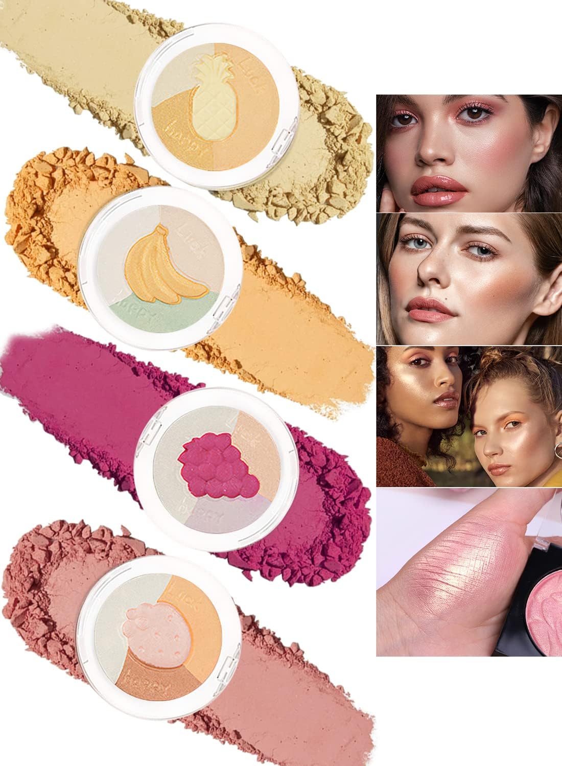 4 Pcs Multi-Colored Blush Powder Set Colorful Face Collection ...
