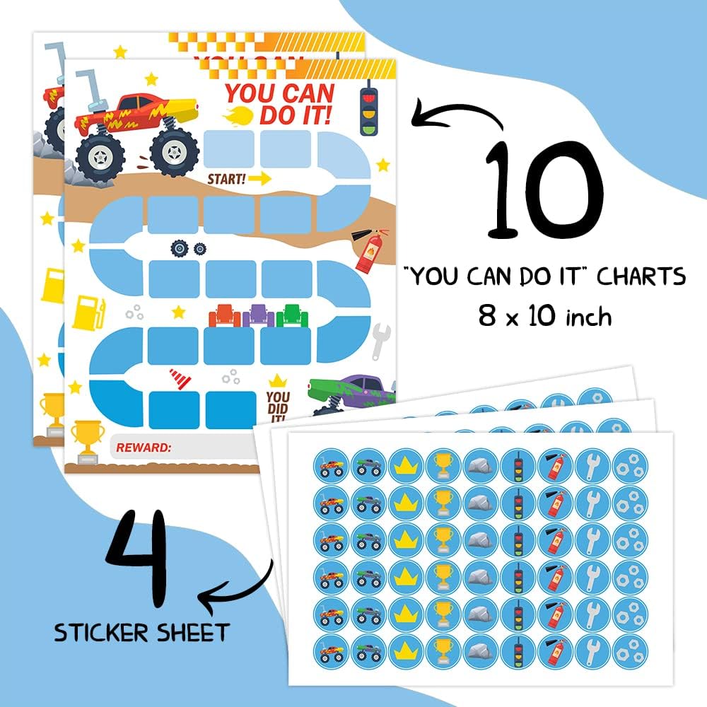 Monster Truck Reward Chart with Matching Round Comoros | Ubuy