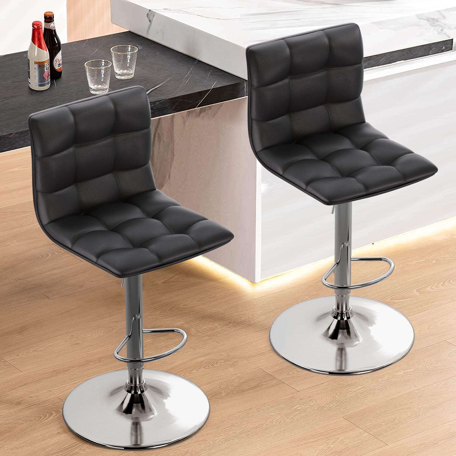 Amazon.com: VATROS Bar Stools Set of 2, Swivel Adjustable Barstools ...