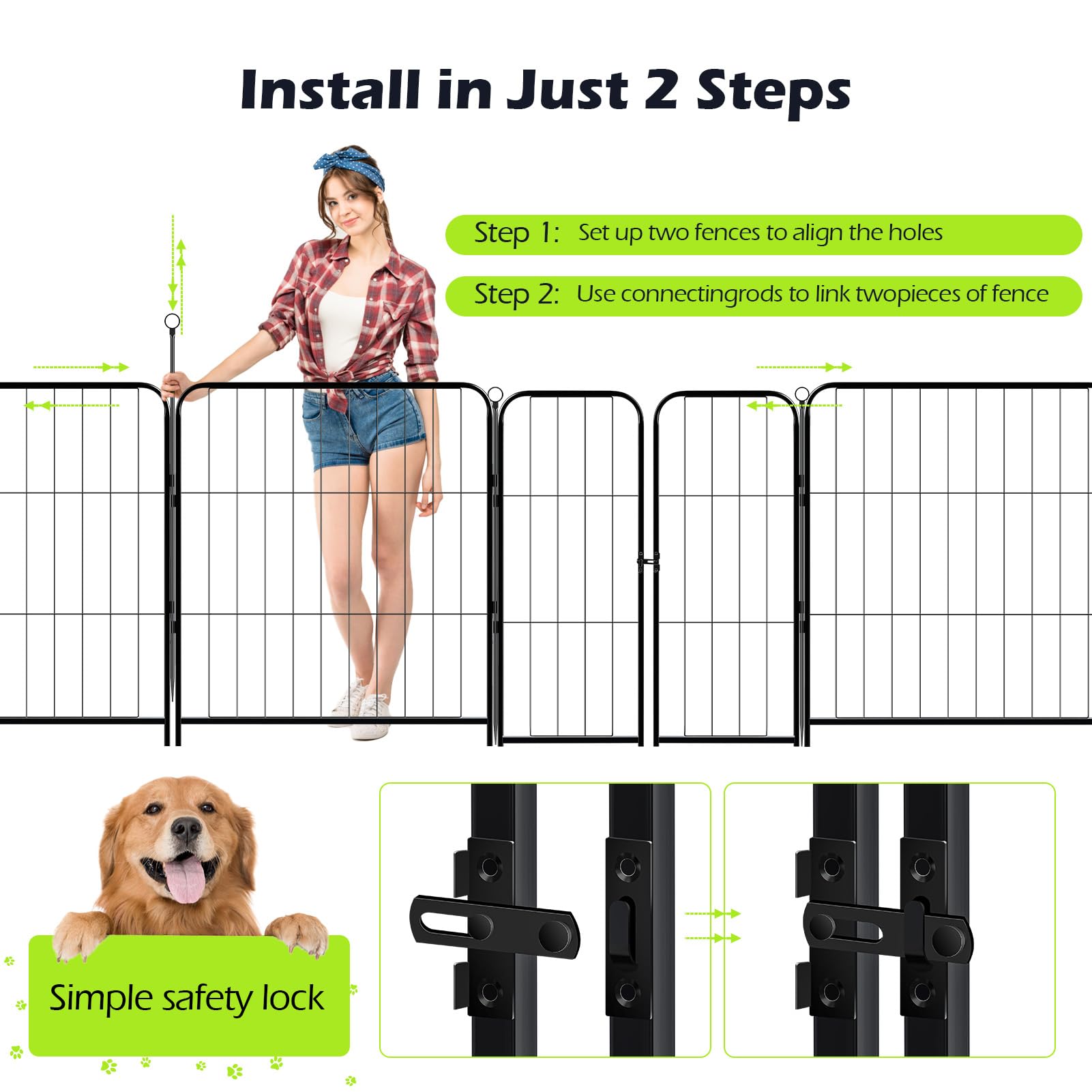 CEED4U 17.8ft L x 32in H Decorative Garden Fence, 8 Panels Pet Fencing ...