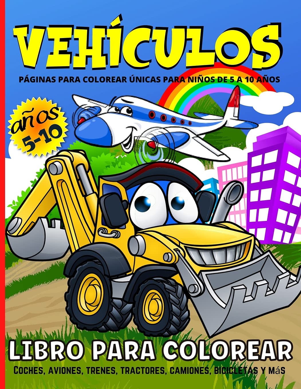Vehiculos Libro De Colorear Para Ninos 50 Divertidas Ilustraciones Con ...