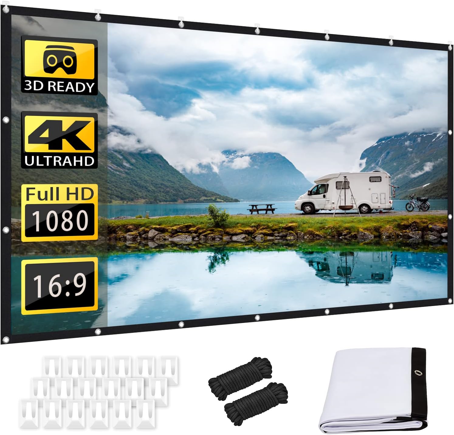 JKJOO Projecter Screen 120 Inch 16:9 HD 4K Foldable Crease-Resistant ...