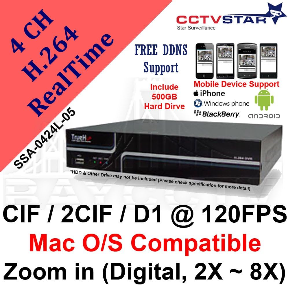 Amazon.com : CCTVSTAR True-H SSA-0424L-05 4CH H.264 CIF / 2CIF / HD1 ...