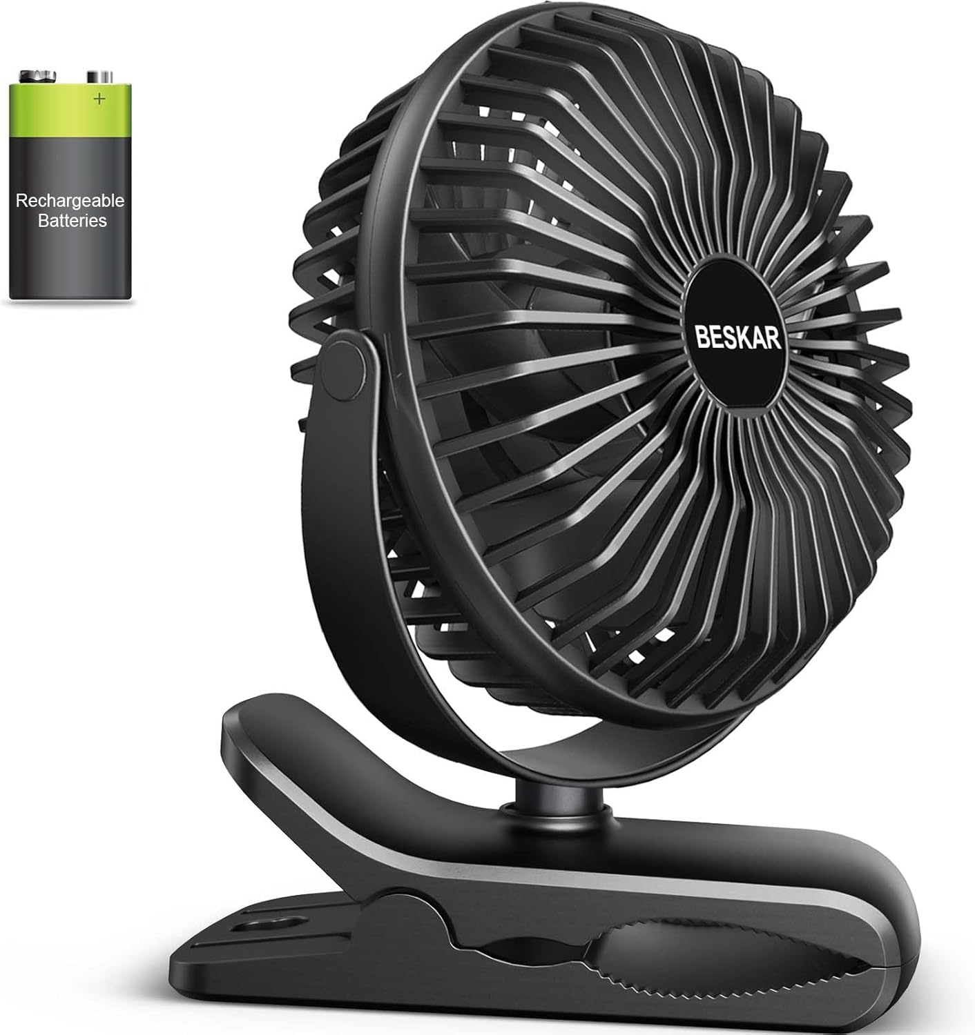 Amazon.com: BESKAR Portable Clip on Fan Rechargeable, 4 Speeds Small ...