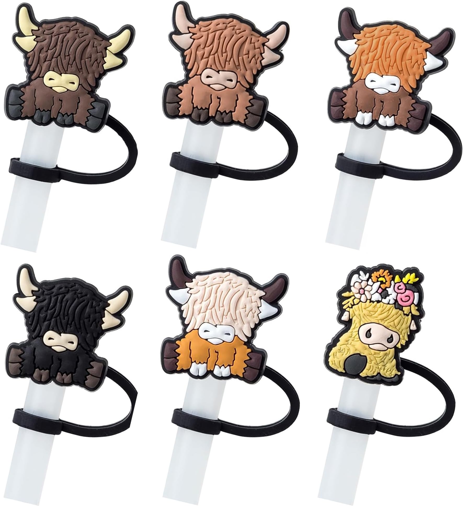 Amazon.com: 12 Pcs Highland Cow Straw Cover Cap Silicone Straw Tips ...