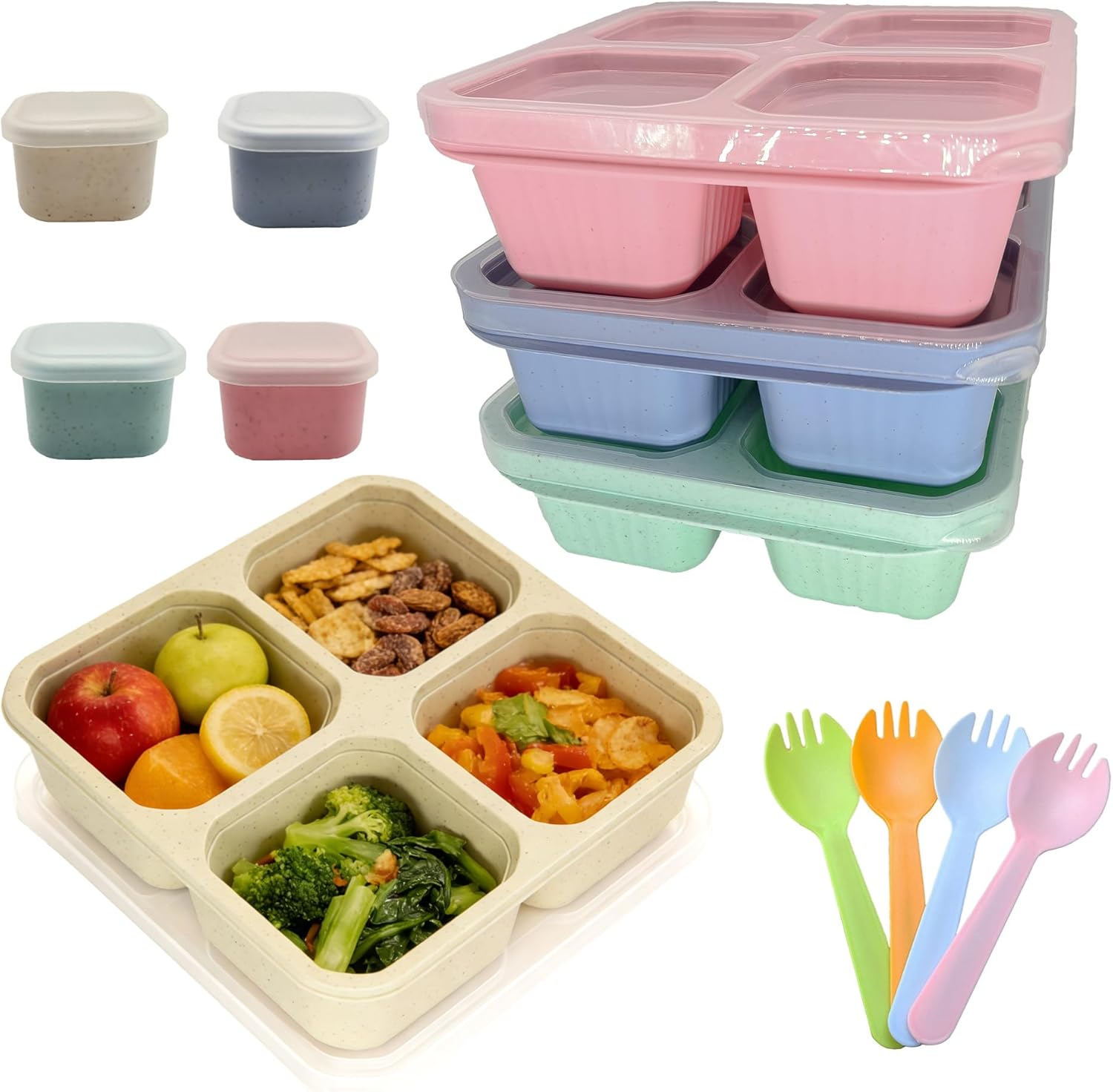 Amazon.com: HYDMY 4 Pcs Snack Box Containers Set, Reusable 4 ...