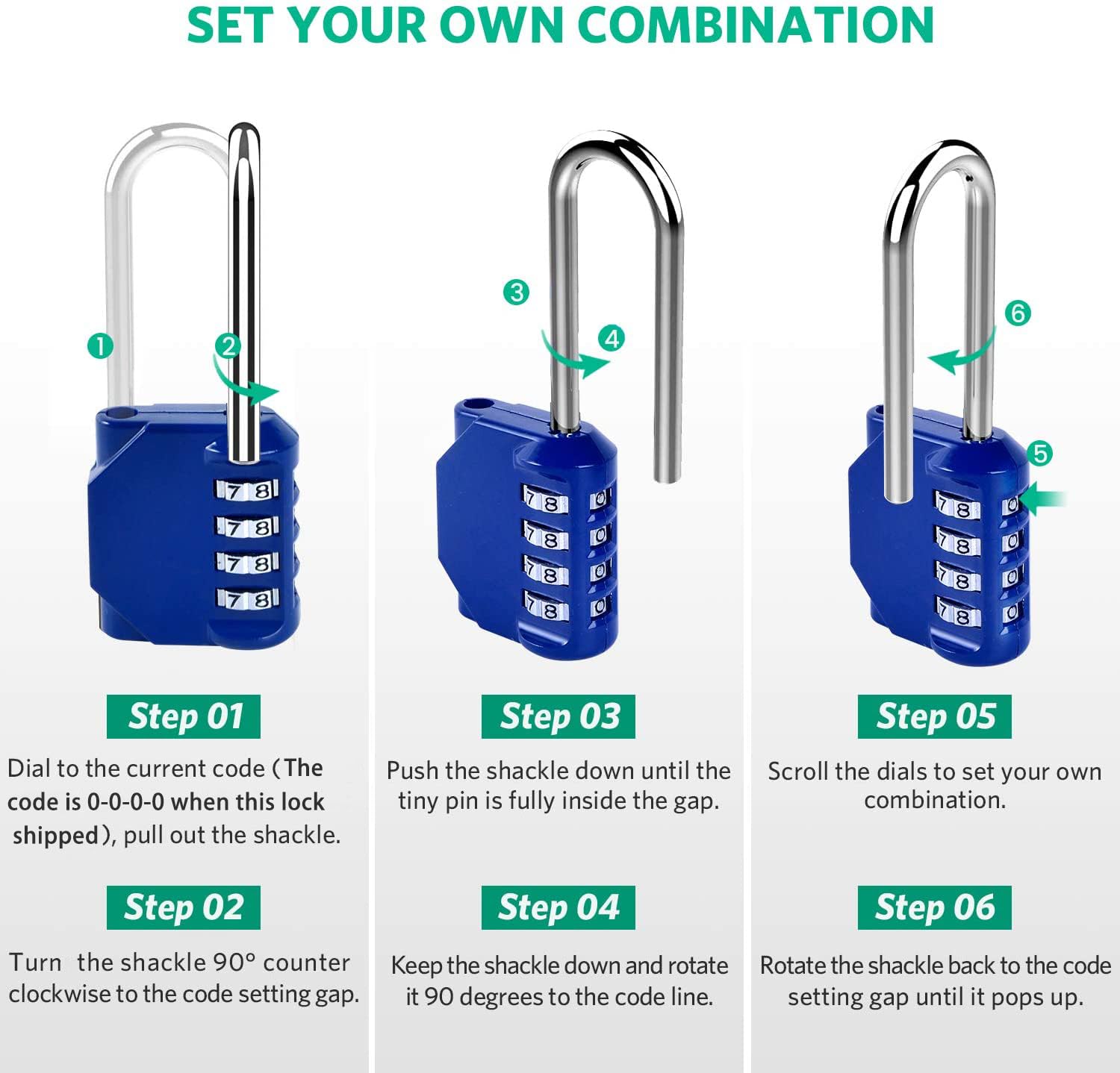 Snapklik.com : AIHYTU 5 Inch Ultra Long Combination Padlock Lock Silver ...