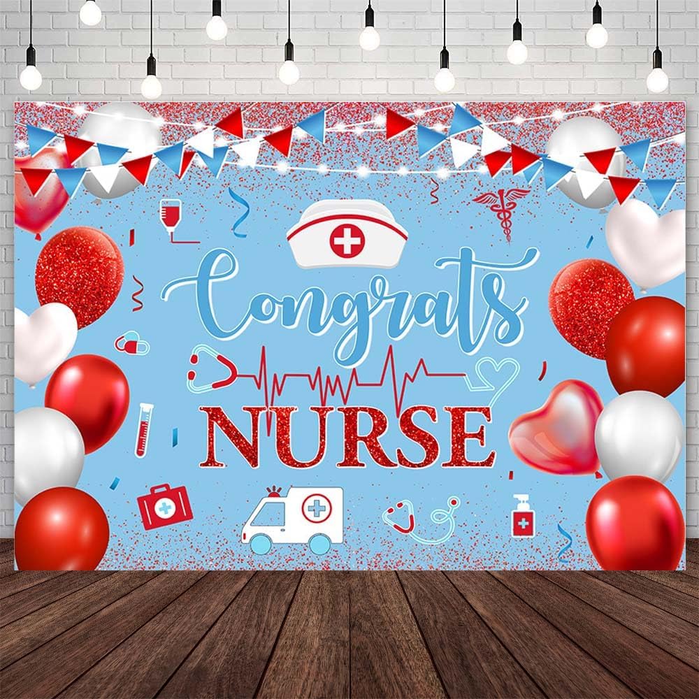 Amazon.com : AIBIIN 7x5ft Congrats Nurse Grad Backdrop Red and Blue ...