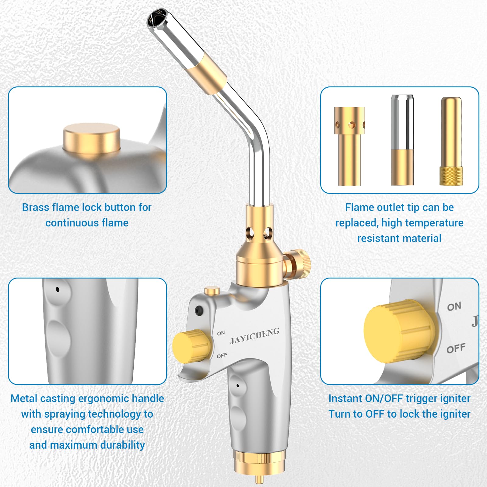 Propane Torch Head kit with 3 torch tips,High Intensity Trigger Mapp ...