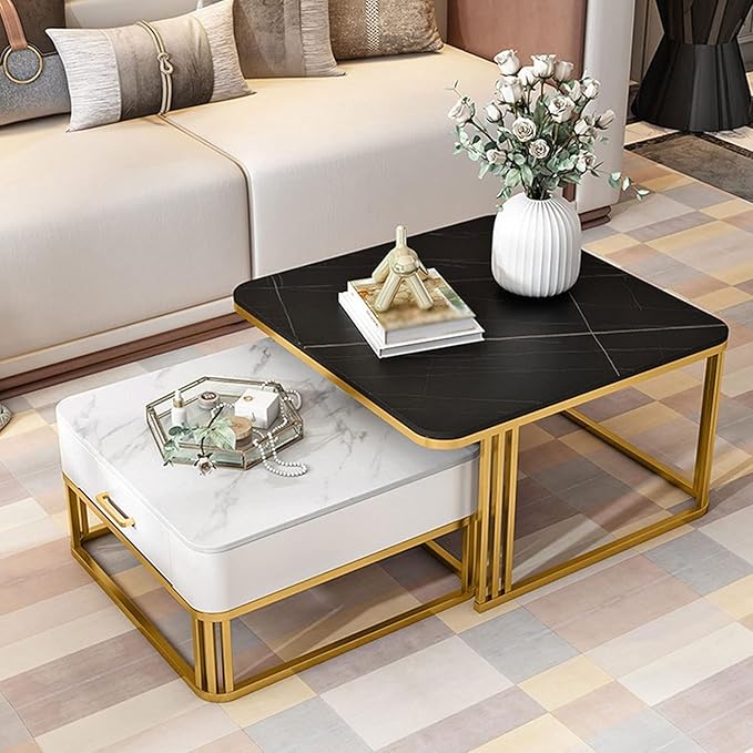 Roldo Beautiful Marbled Laminated Square Tea Coffee Table, Modern ...
