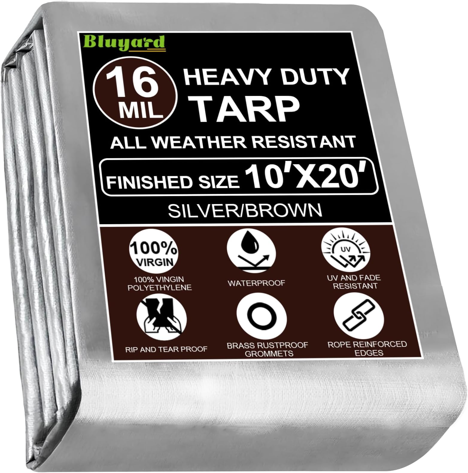 Amazon.com: Bluyard Tarp Waterproof 10x12 Ft Heavy Duty Tarp Thicker 16 ...