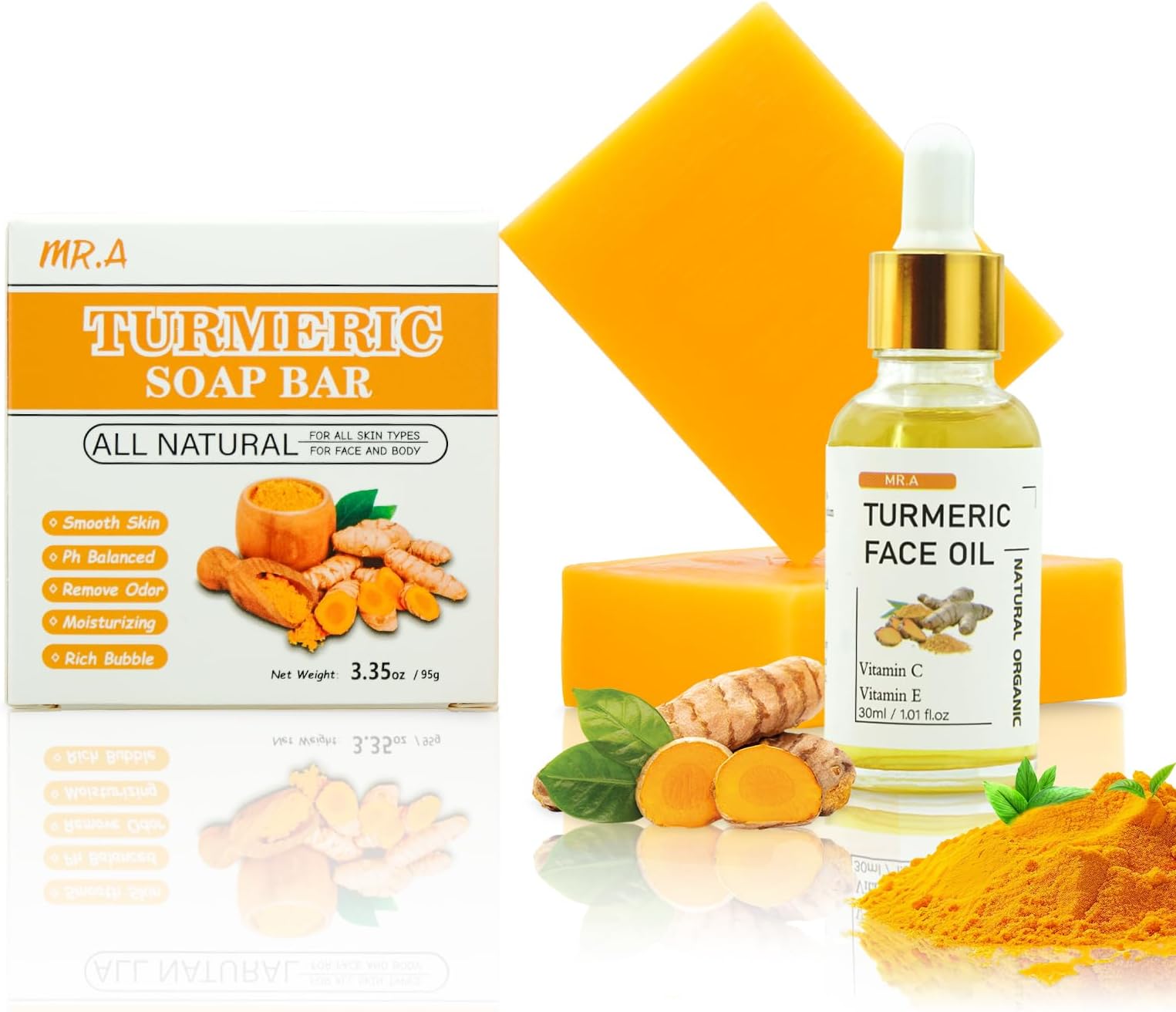 Amazon.com : MR.A 2Pcs Turmeric Soap Bar and Turmeric Oil Set for Face ...