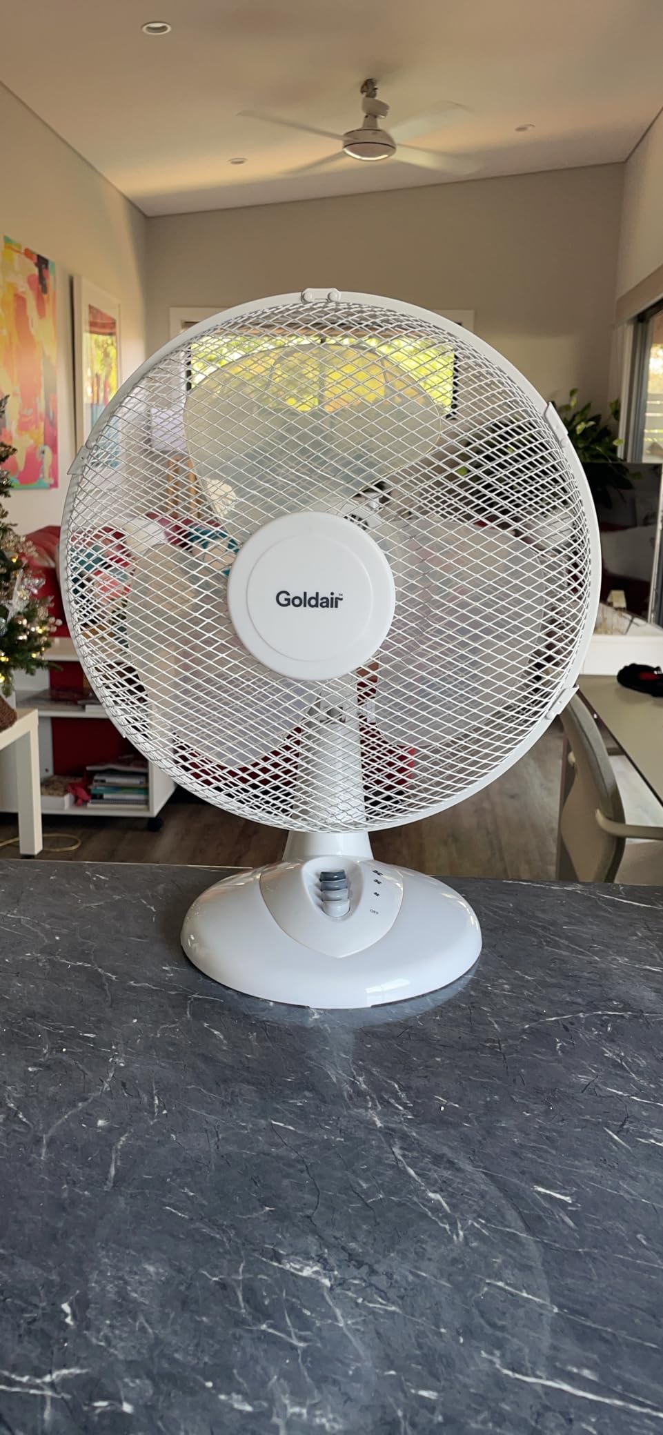 Goldair 30cm Desk Fan with 3 Speed Settings, Tilt-Adjustable, White ...
