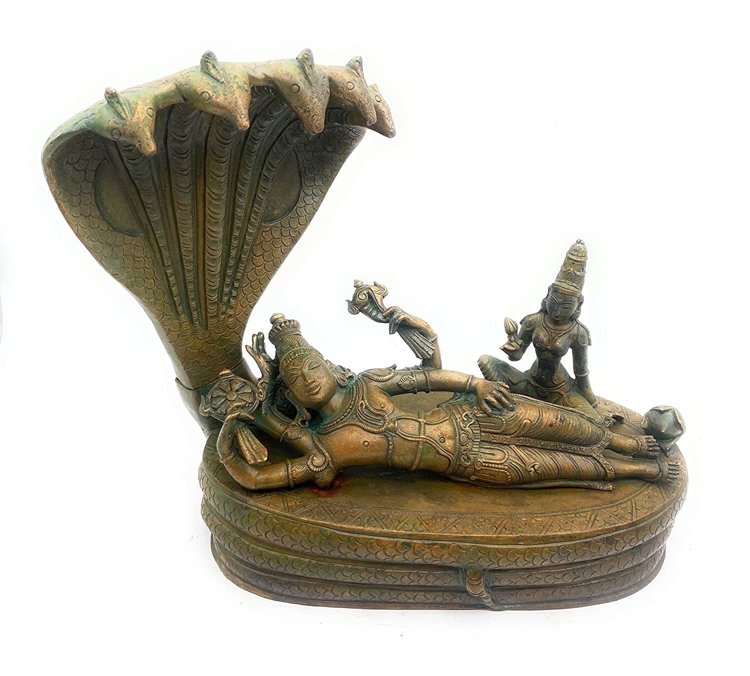Buy South Indian Arts Bronze Antique Vishnu Idol with Laxmi, Perumal ...