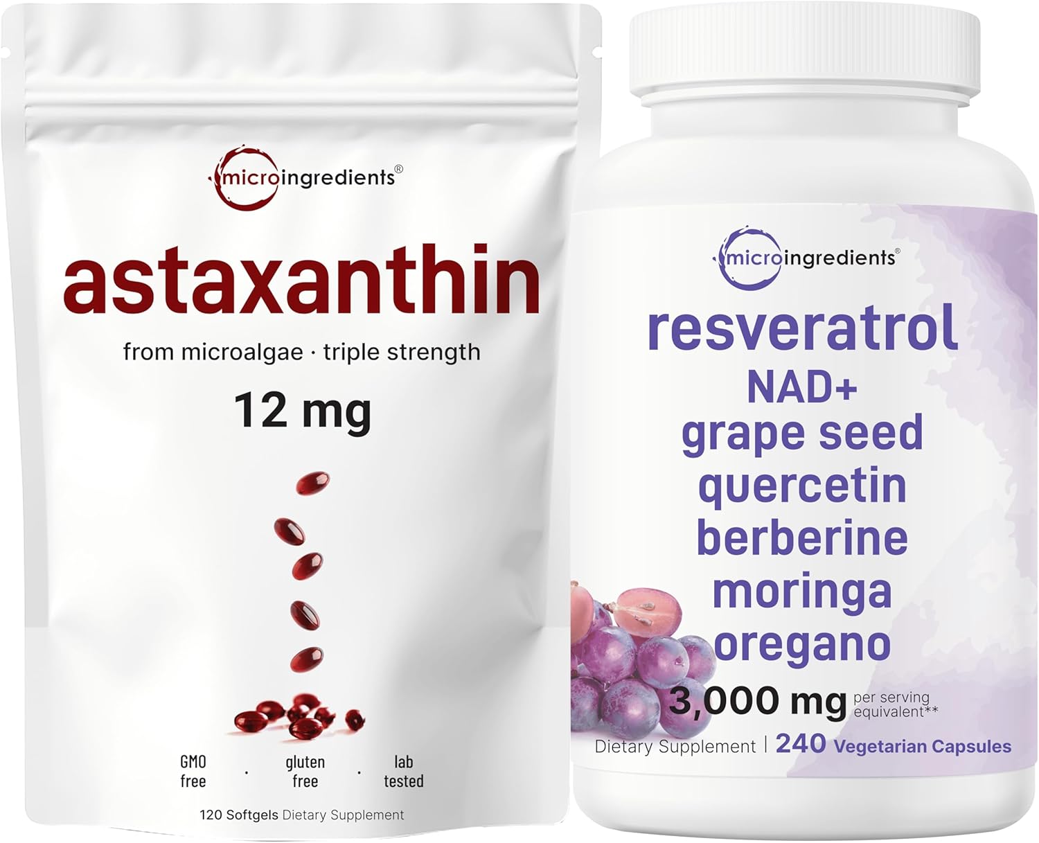Amazon.com: Micro Ingredients Astaxanthin 12mg Softgels & Resveratrol ...