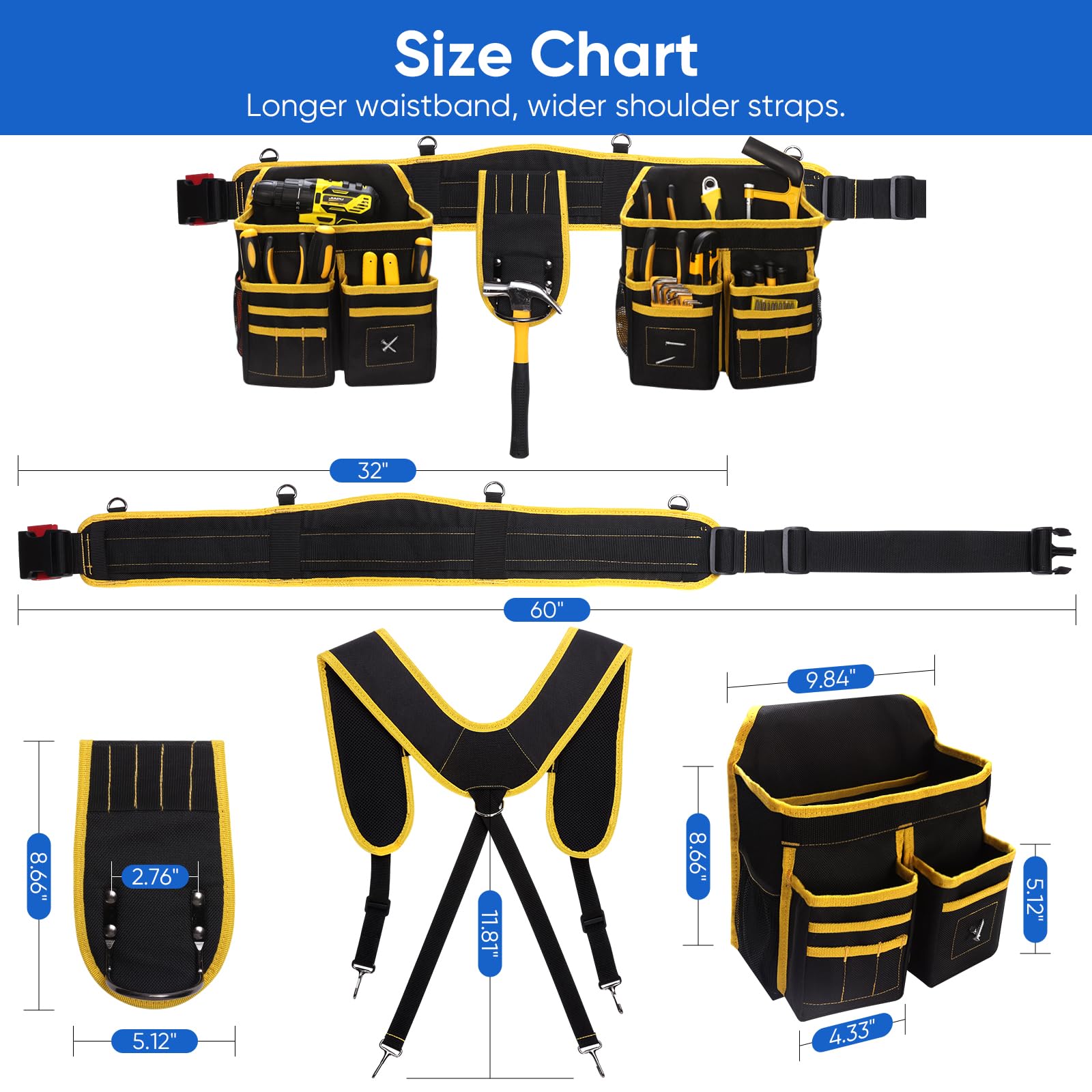 Tool Belts for Men, Tool Belt Suspenders, Heavy Duty Tool Belts with 28 ...