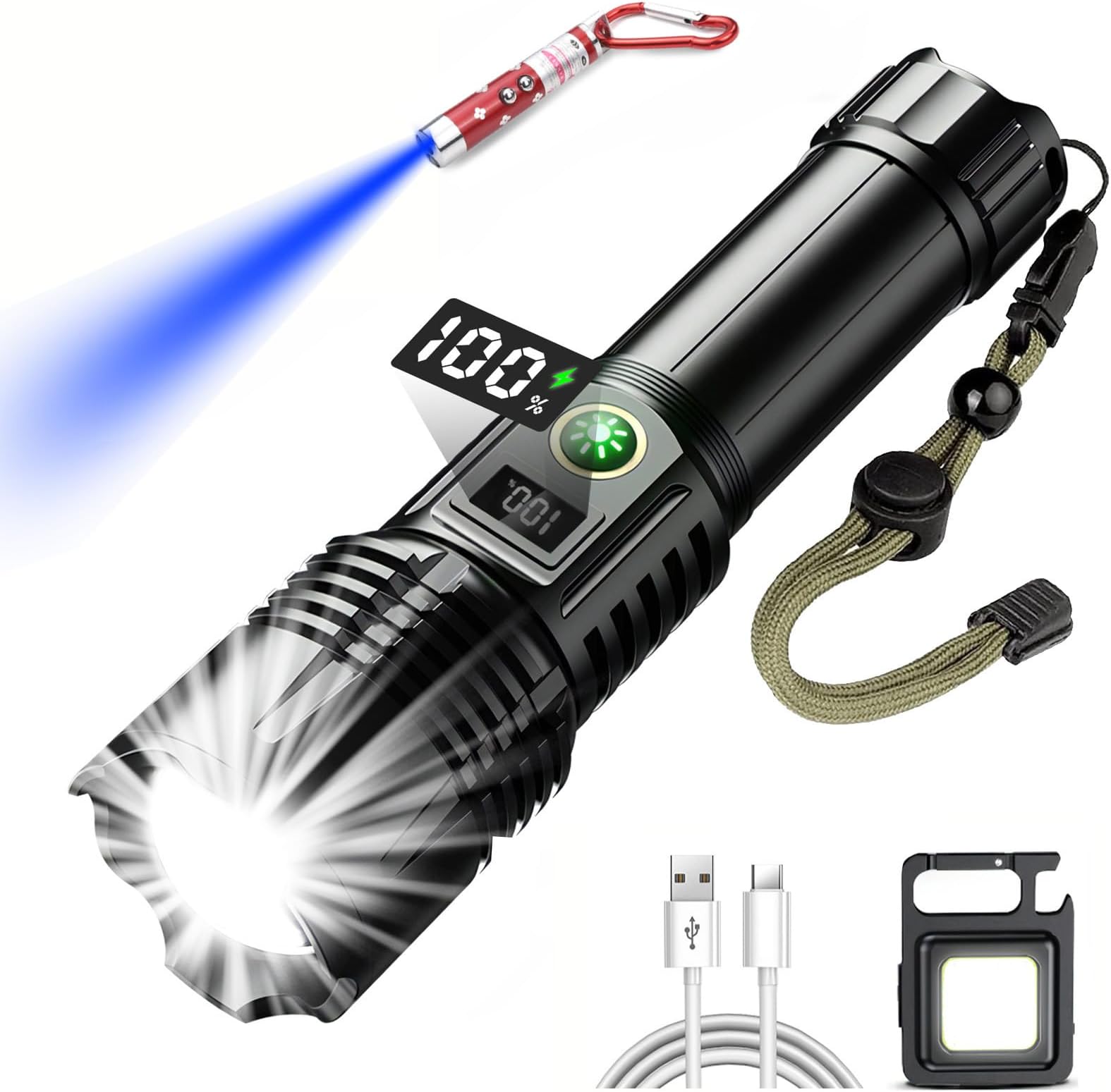 Rechargeable XHP90 LED Tactical Flashlights 100000 High Lumens, Super ...