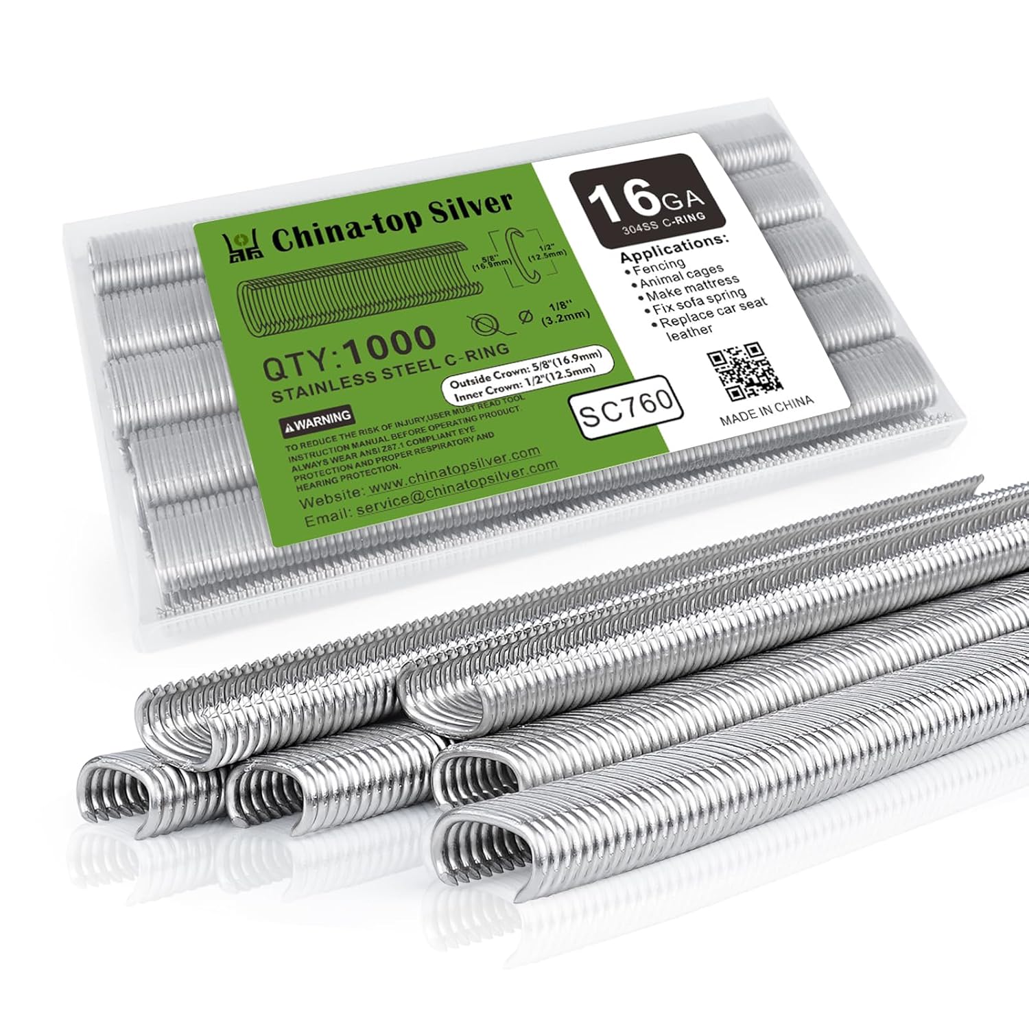 China-top Silver SC760 16 Gauge 5/8'' Crown 304 Stainless Steel C Ring ...