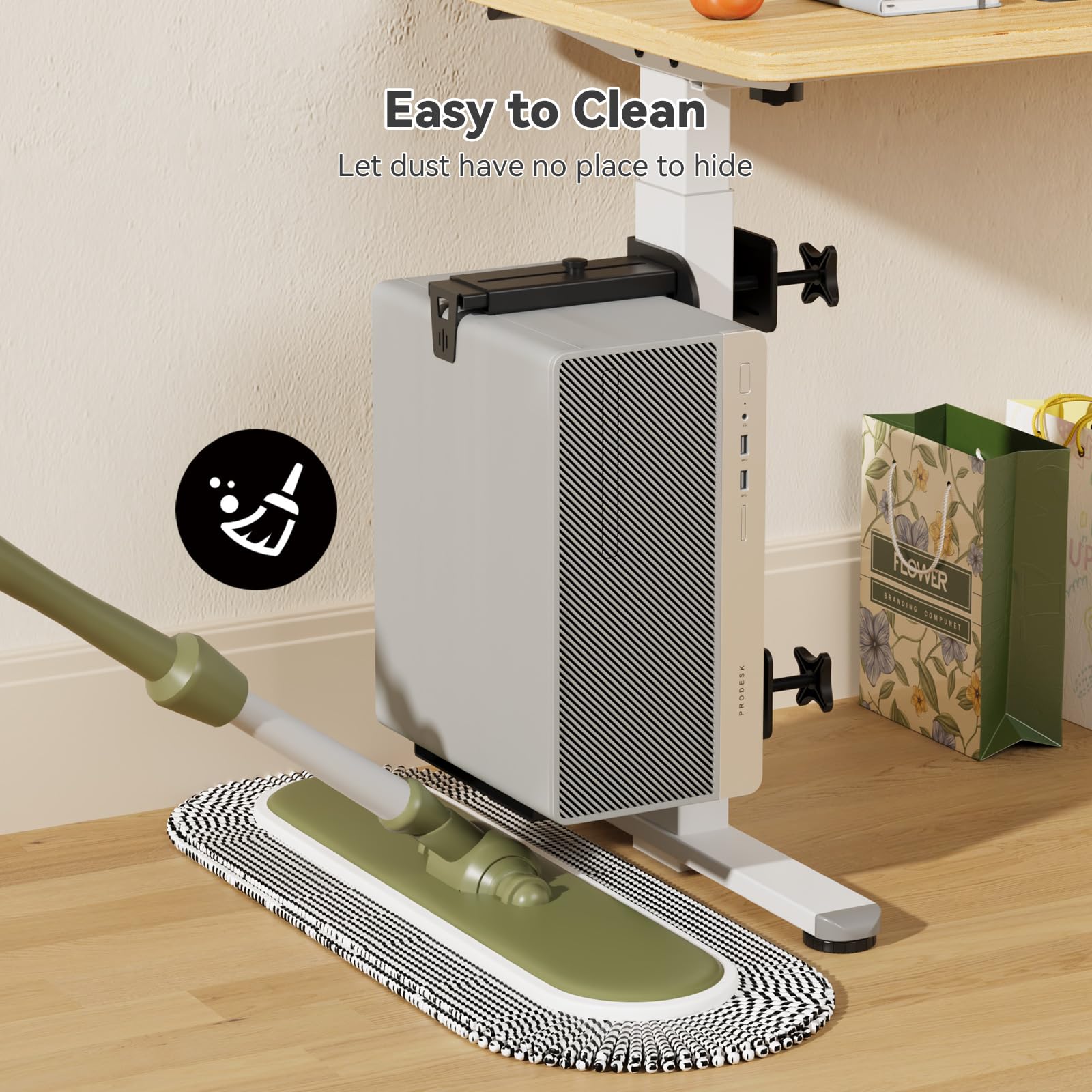 Snapklik.com : JOY Worker Clamp-on Desk Leg PC Mount, No Drilling Under ...