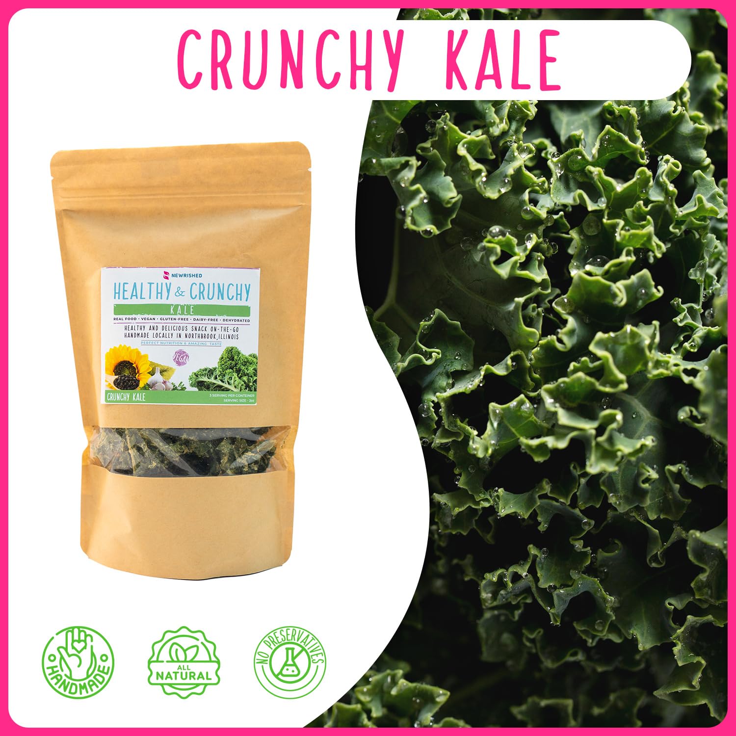 Chips de col rizada crujientes hechos a mano, aperitivo de col rizada ...