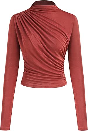 CIDER Stand Collar Ruched Long Sleeve Tee at Amazon Women’s Clothing store