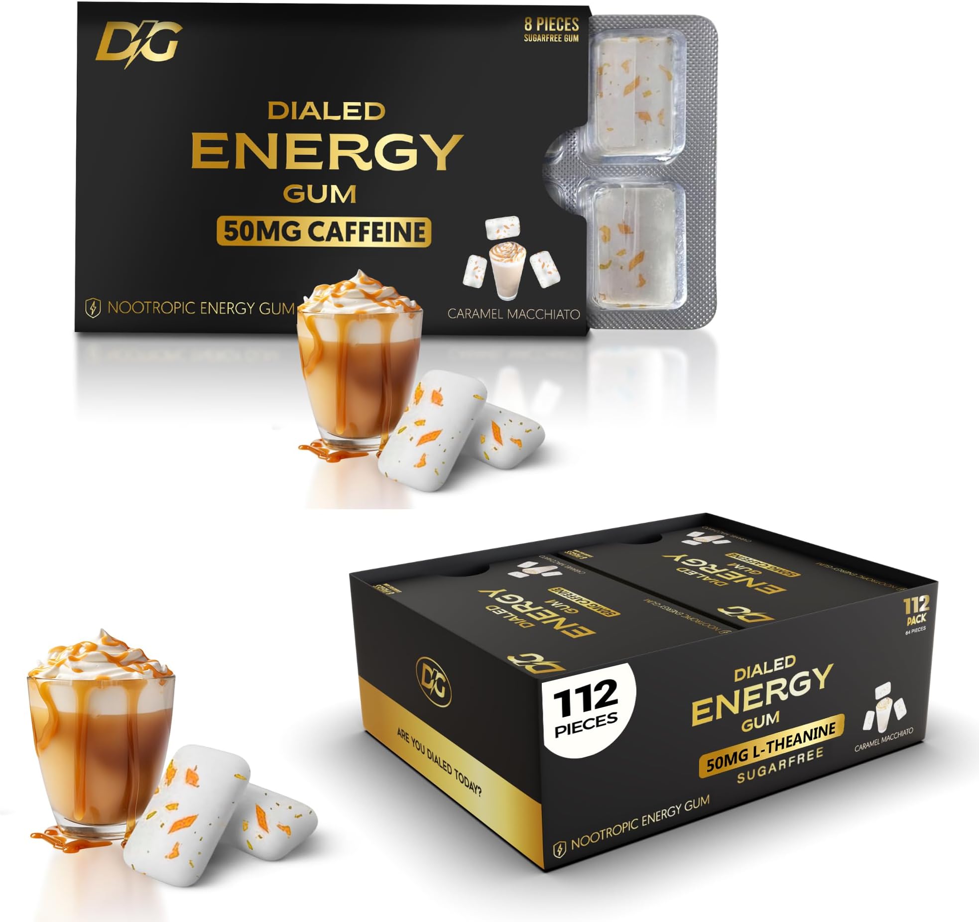 Amazon.com : Dialed Energy Caffeine Gum (112pc) | 50mg Caffeine | Sugar ...