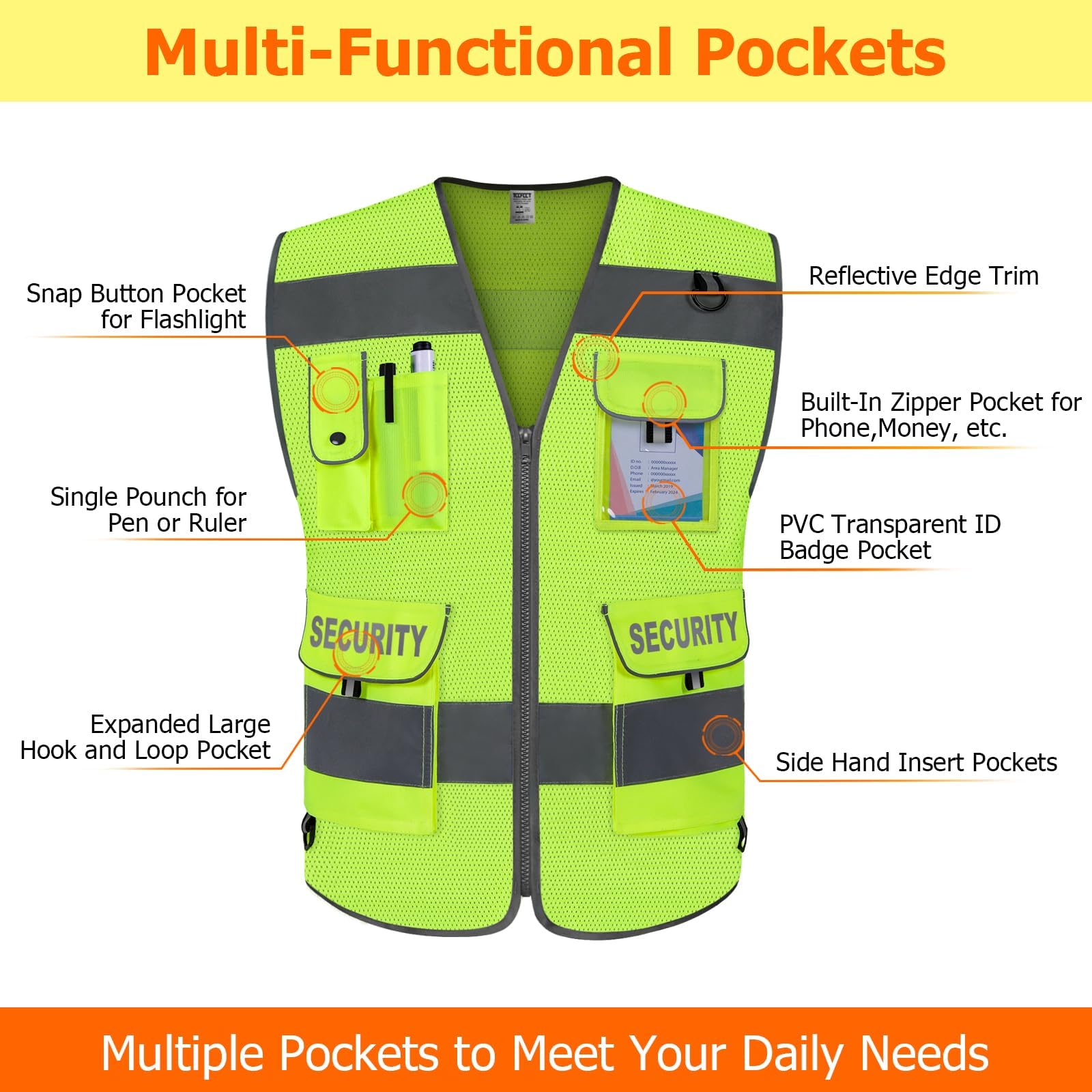 Snapklik.com : TCCFCCT Mesh Security Vest For Security Guard 9 Pockets ...