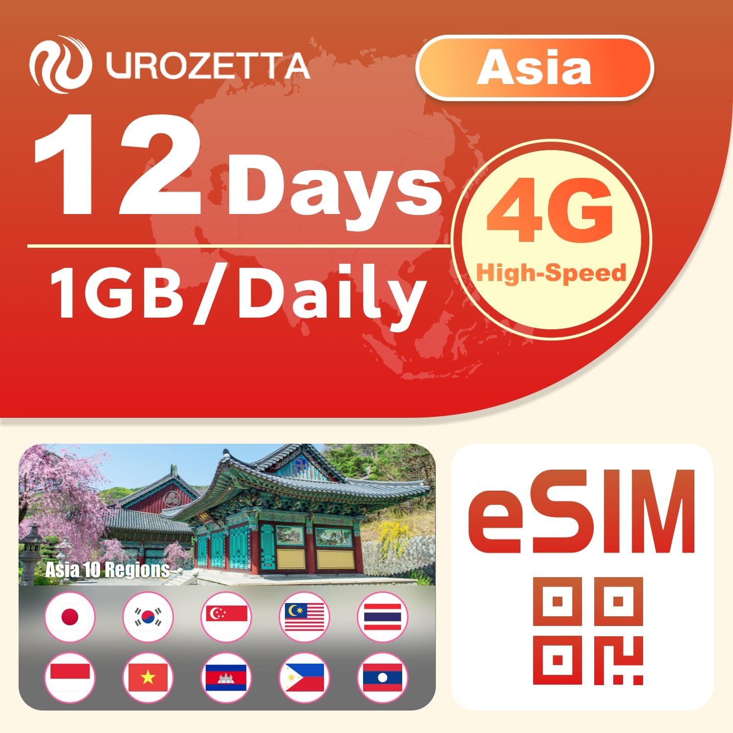 Amazon.com: Asia eSIM 12 Days 1GB/Daily High Speed Data with 4G Network, Use in Japan, South ...