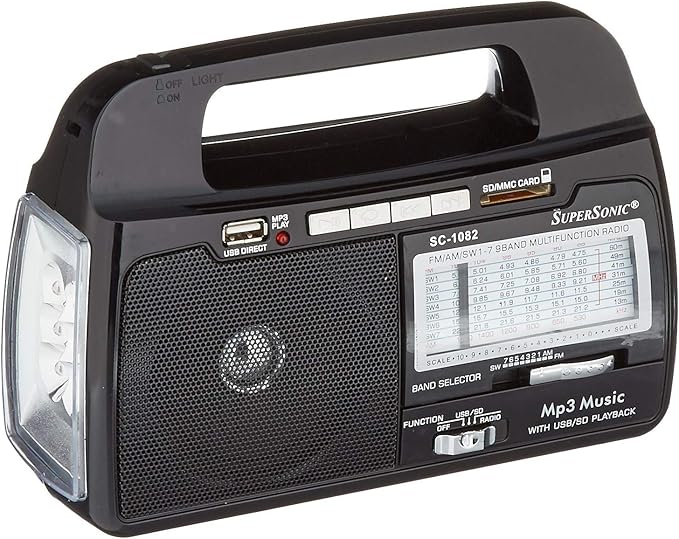 Amazon.com: SuperSonic SC-1082 9-Band AM/FM Portable Radio - USB ...