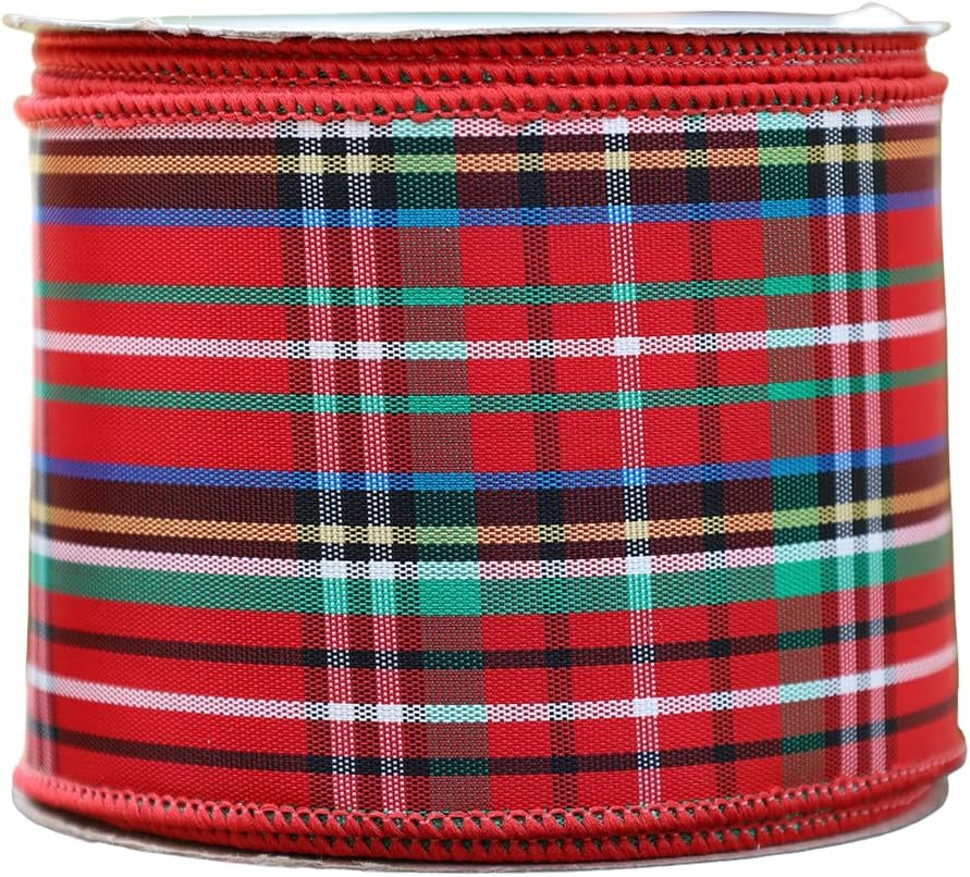 Amazon.com: Ribbon Bazaar Wired Tartan McDougle Plaid Ribbon - Red 2-1/ ...