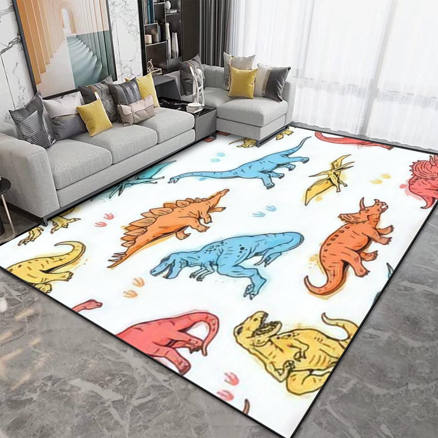 Amazon.com: Area Rug Dinosaur Seamless Pattern Hand Drawn Dinosaurs ...
