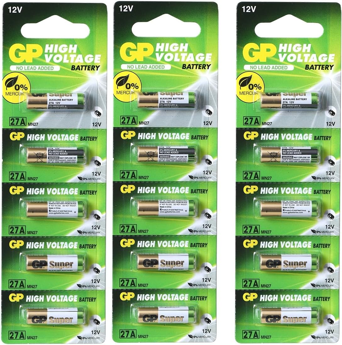 Amazon.com: GP High Voltage Battery 27A - 2C5/ MN27 1PACK X 15pcs 12V ...