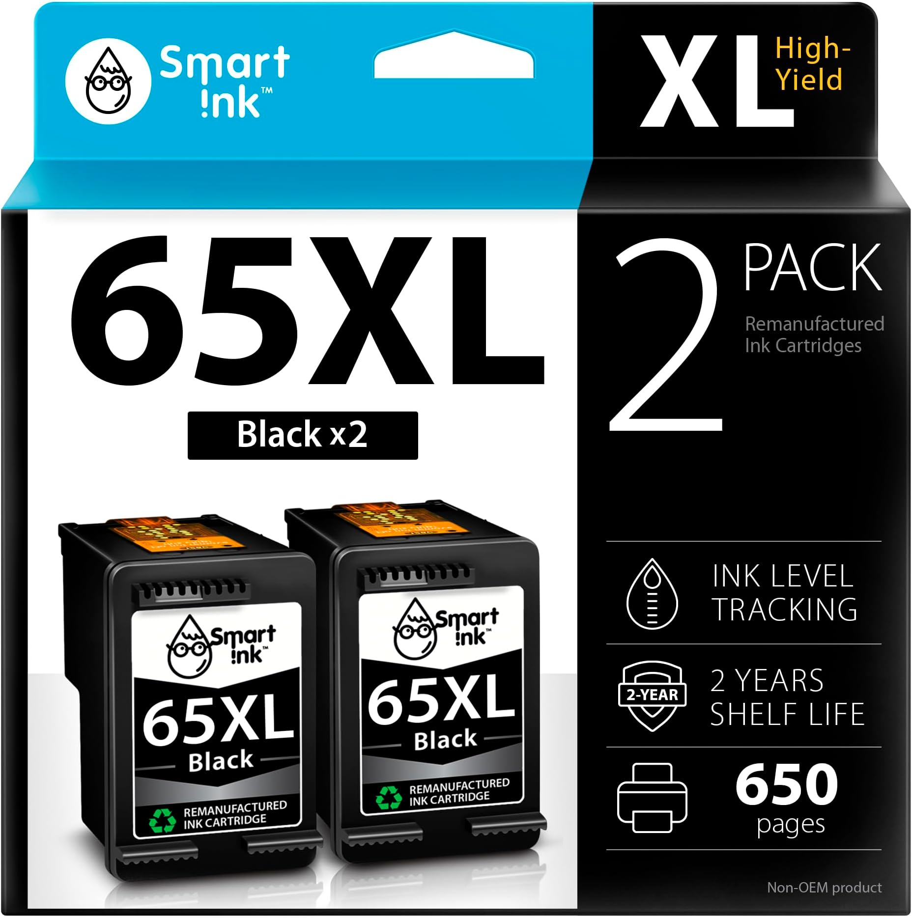 Smart Ink Remanufactured Ink Cartridge Replacement for HP 65 XL 65XL (2 ...