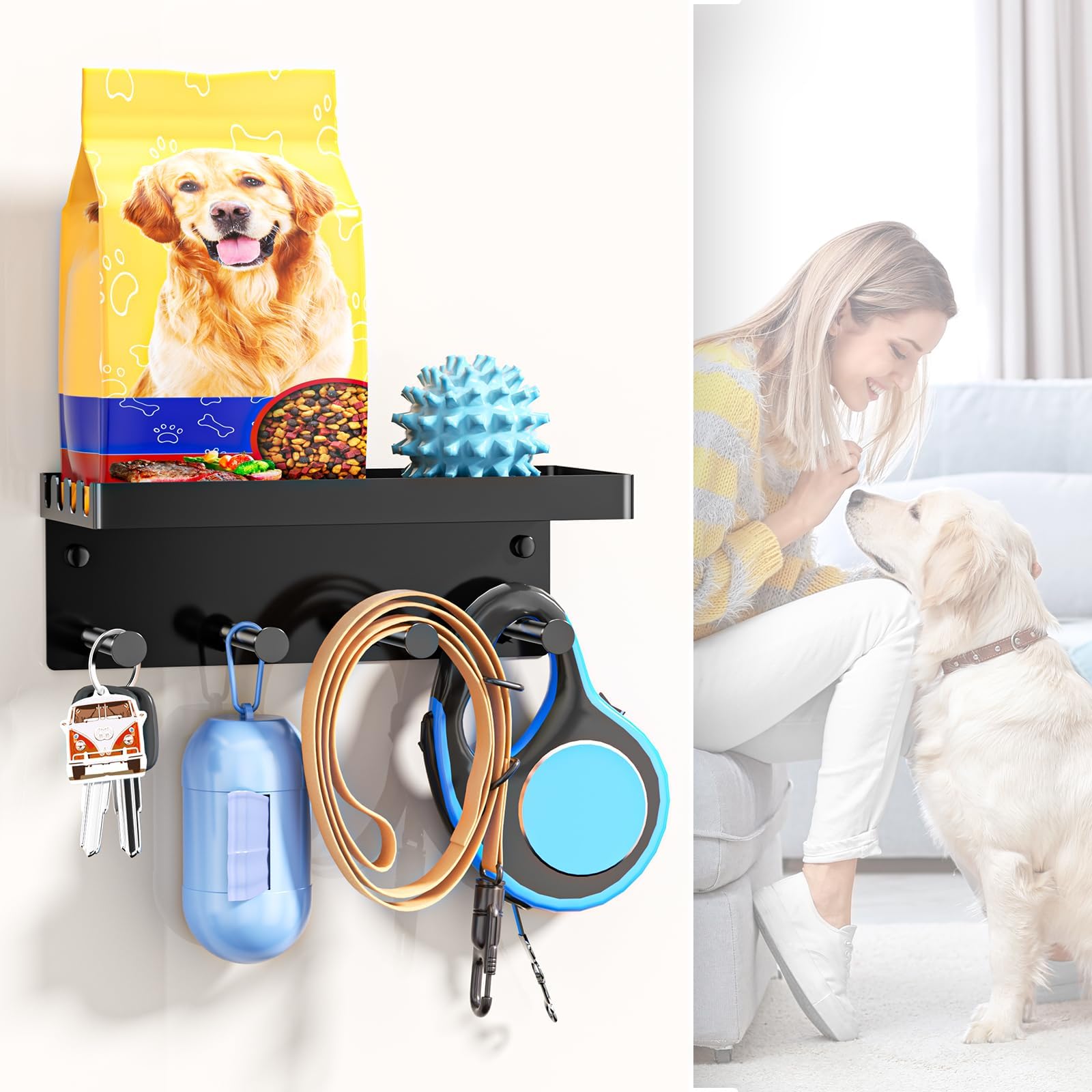 Amazon.com: Aasmaan Bamboo Dog Leash Hanger - Wall Mounted Organizer ...