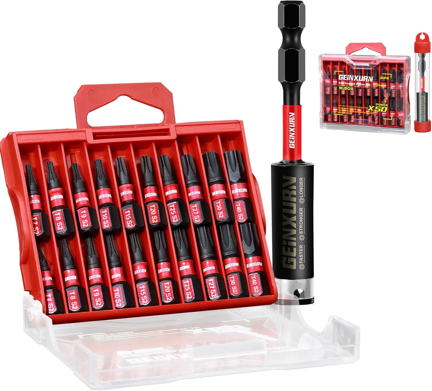 Geinxurn 20 Pieces 1 In. (T7-T40) Impact Screwdriver Bit Set,Magnetic ...