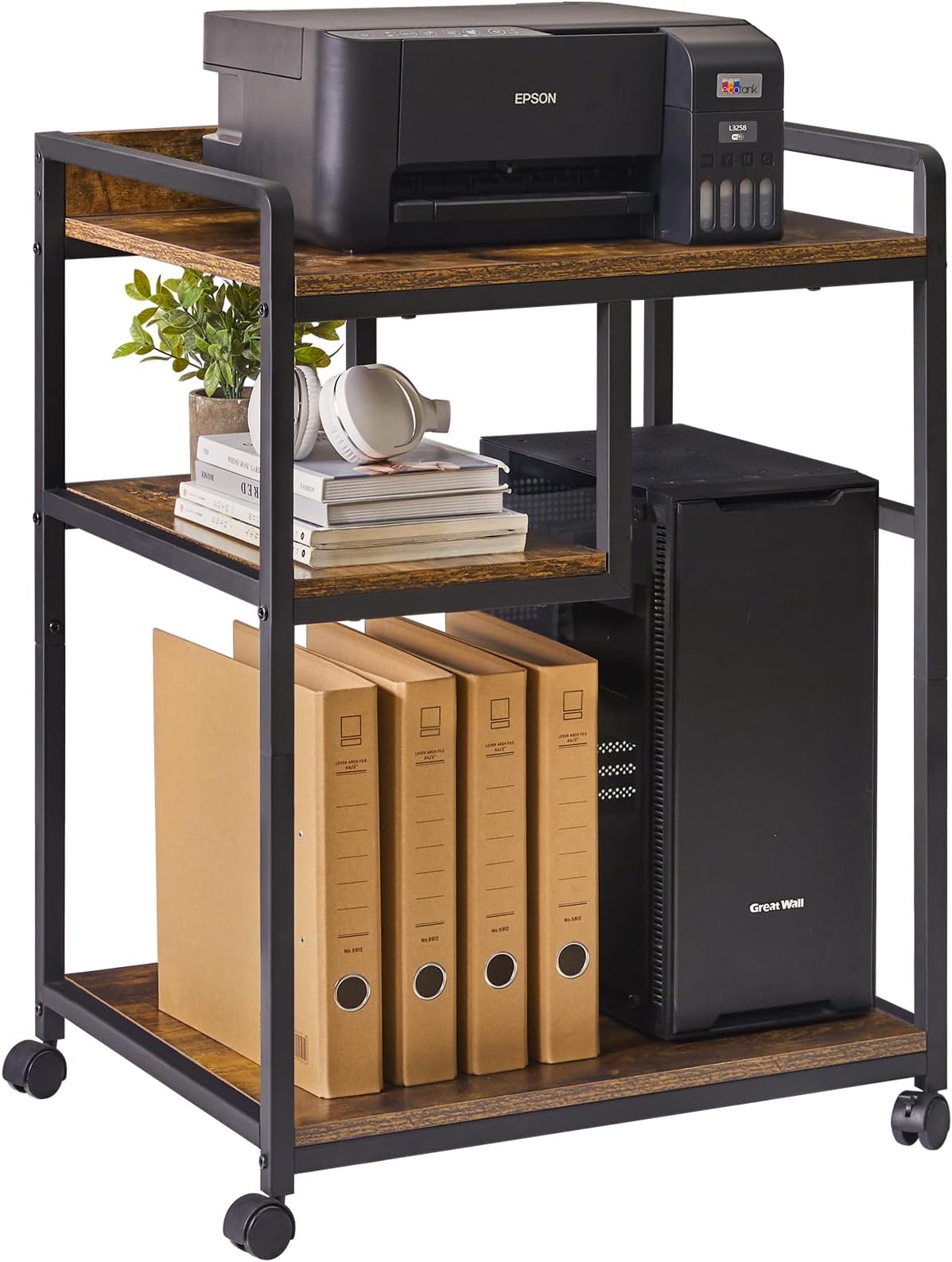 IBUYKE Mobile Printer Stand with Wheels, Large Printer Table and Paper ...