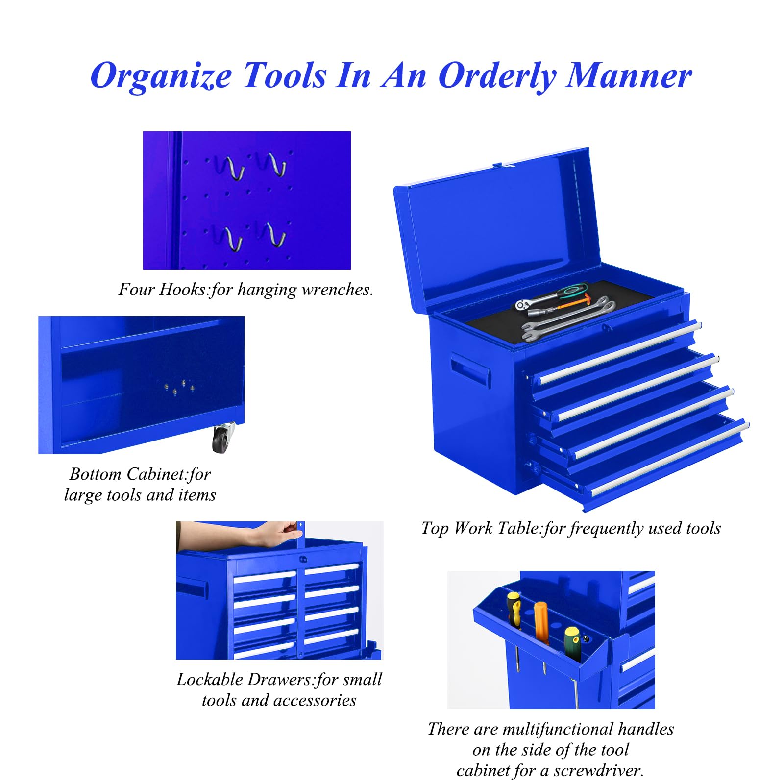 Snapklik.com : BouPower Large Tool Box,5 Drawer Blue Rolling Tool Chest ...