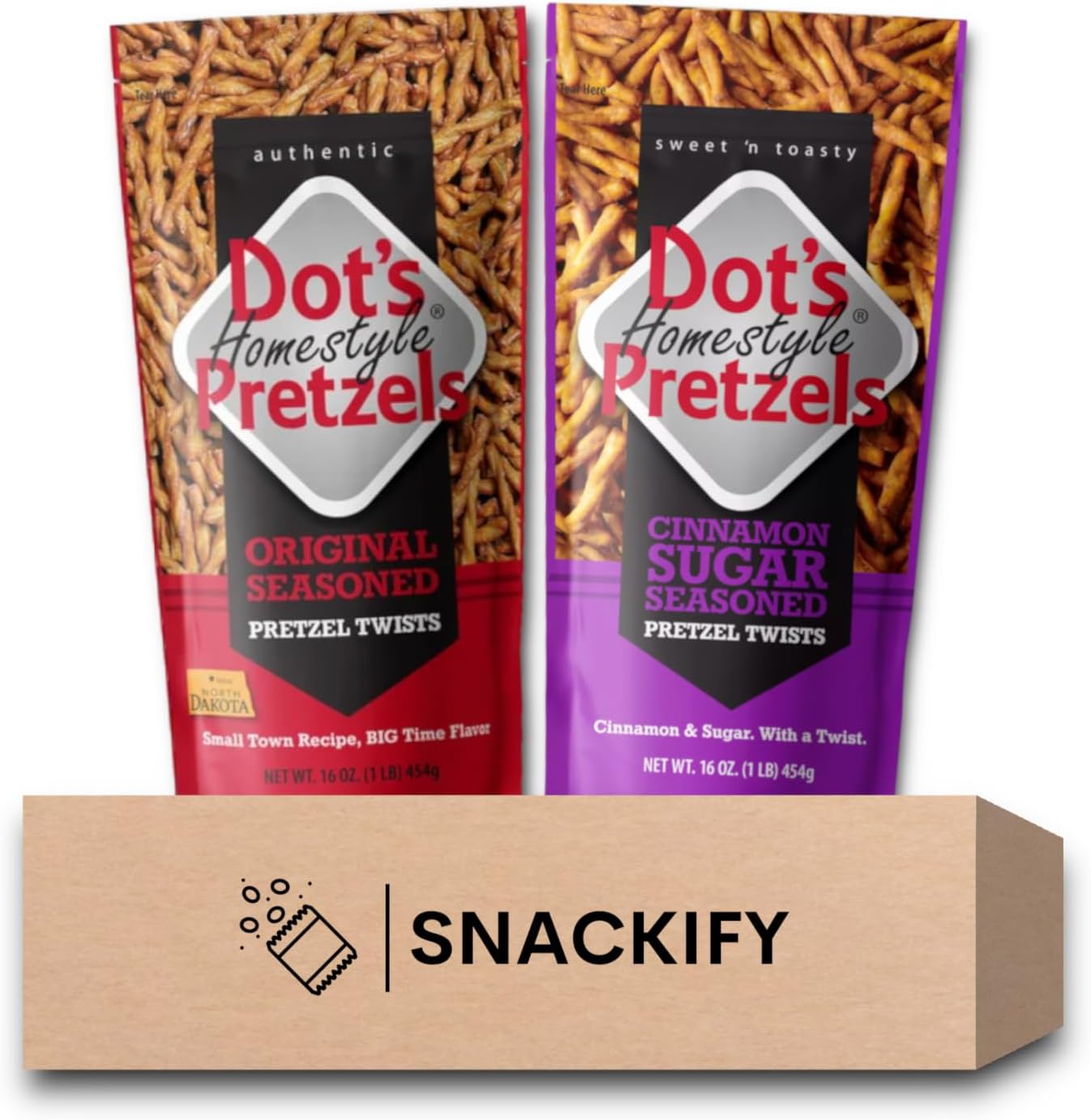 Amazon.com: Dot's Pretzels Variety Pack | Cinnamon Sugar and Original Seasoned | 2, 16 oz Bags ...