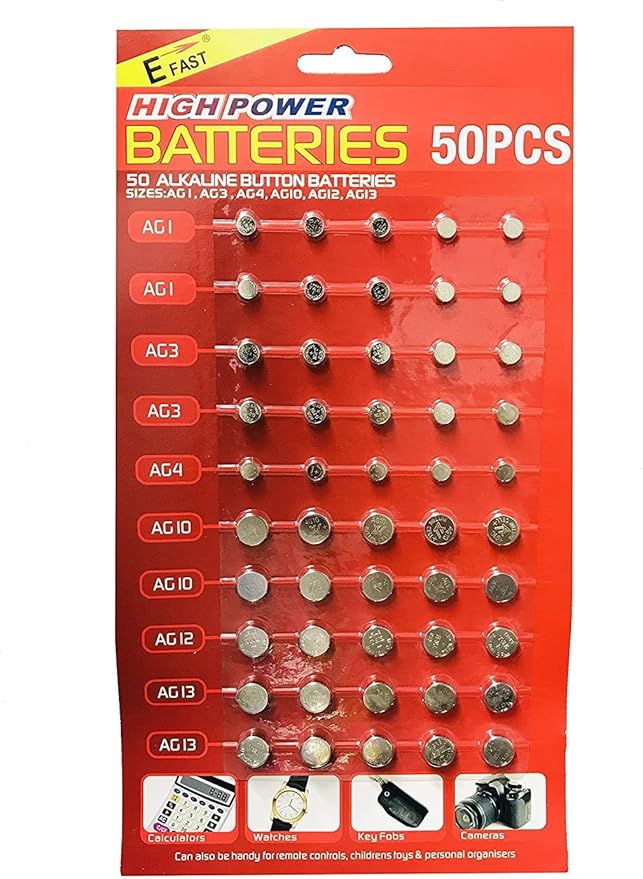 50 Pack Assorted Mixed Alkaline Button Cell Batteries AG1/LR621 | AG3 ...