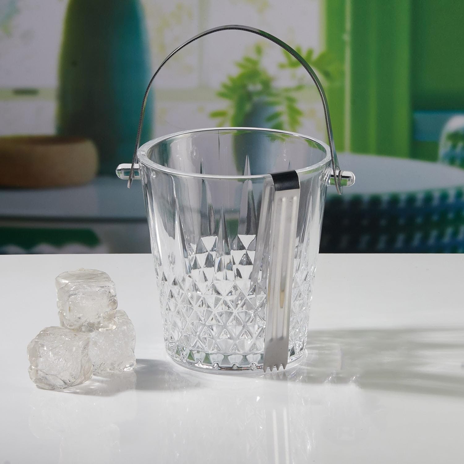 SaSaSa Glass Crystal Ice Bucket with Tong & Handle, Ice Buckets for Bar ...