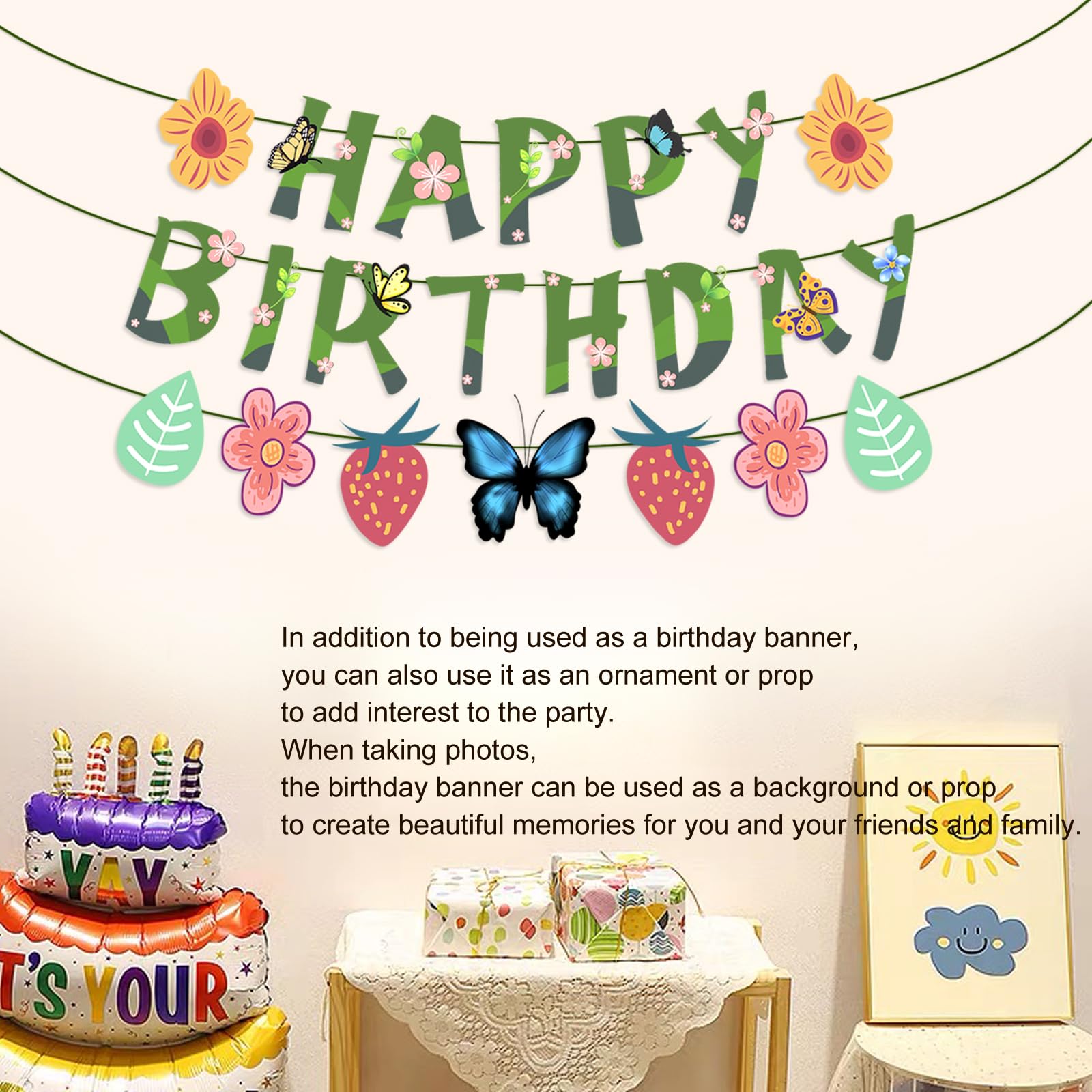 Snapklik.com : Spring Flowers Happy Birthday Banner Floral Detor ...