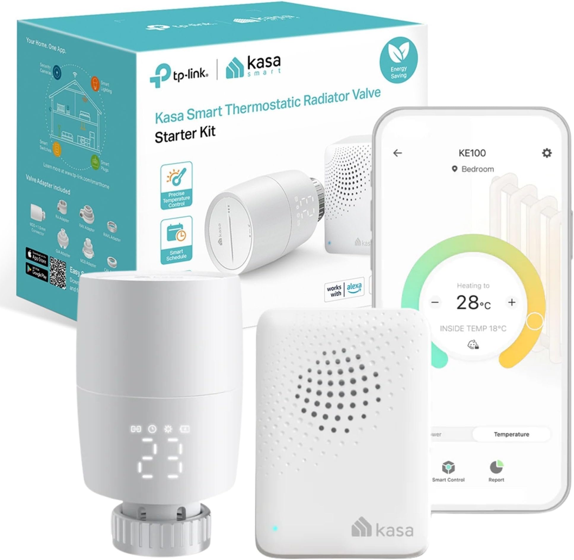 TP-Link Kasa Smart Thermostat Radiator Valve, Smart Radiator Valve, Energy Saving, LED display ...