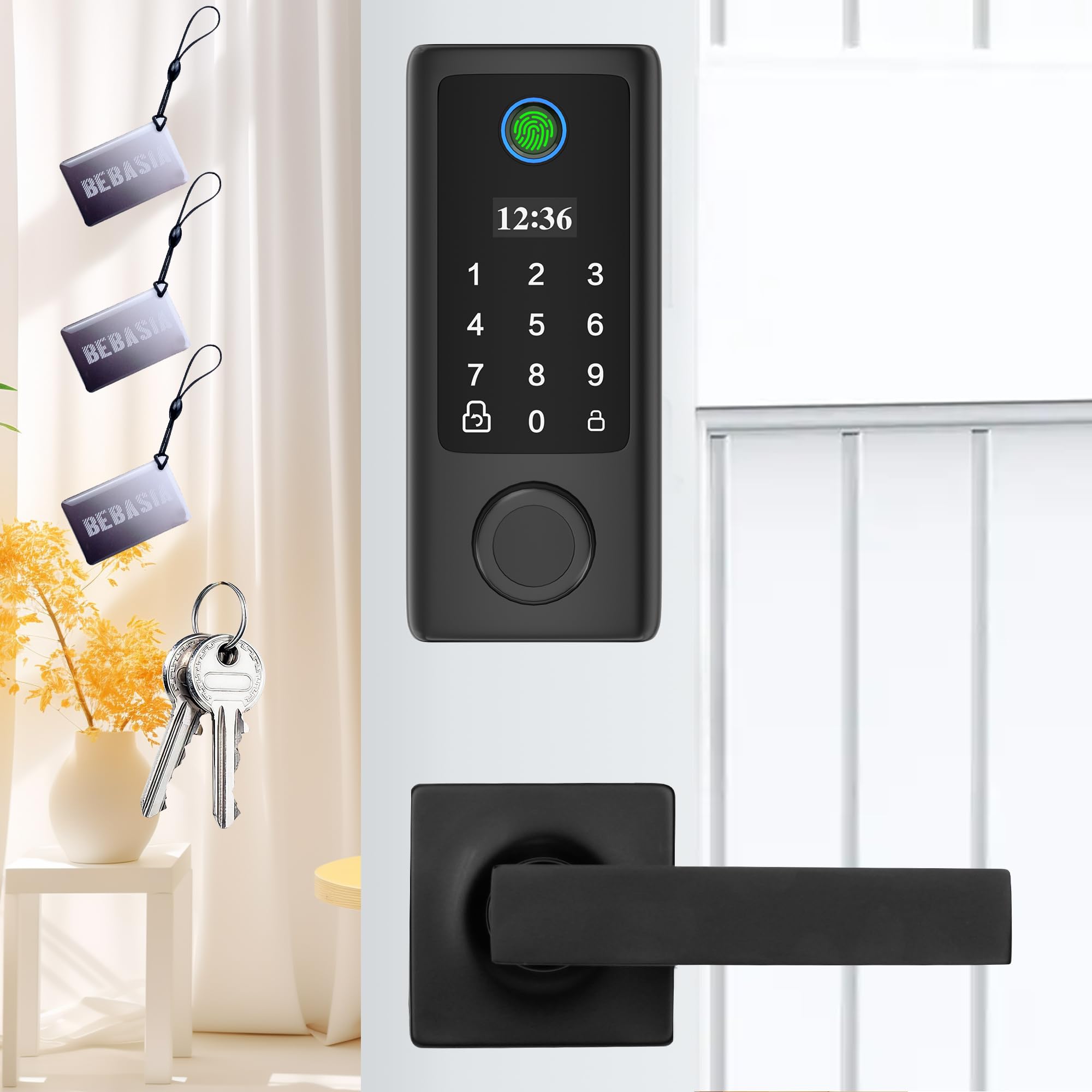 BEBASIA Fingerprint Door Lock with 2 Level Handles, Smart Door Lock ...
