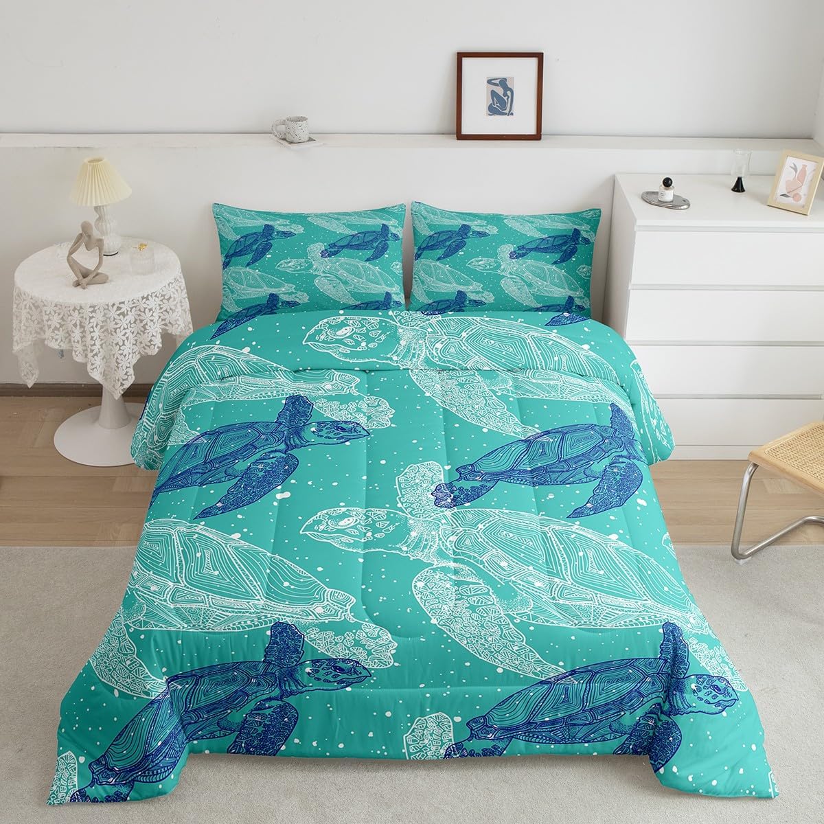Amazon.com: Teal Turtle Bedding Set for Girls Boys Child,Tropical ...